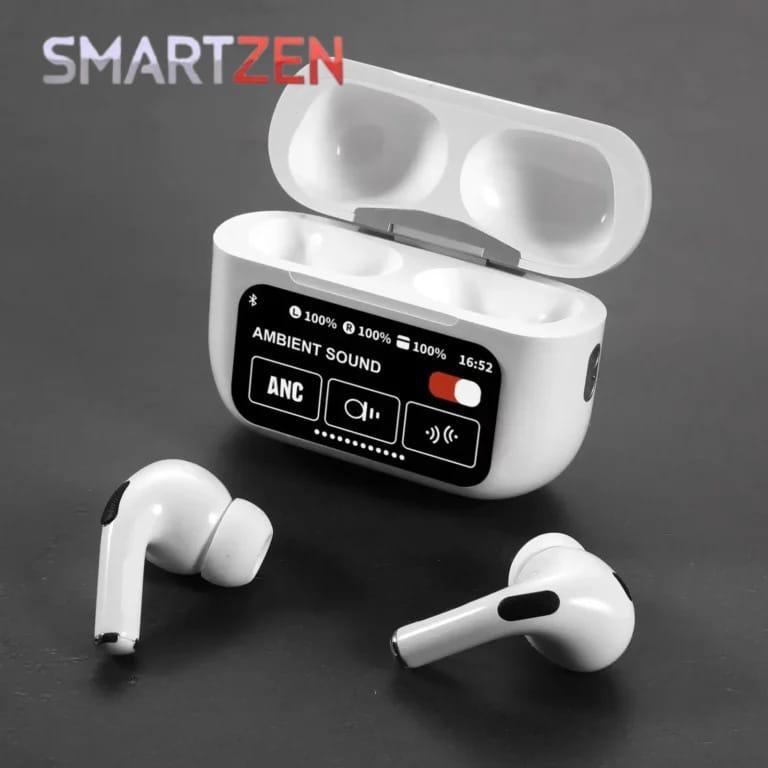A9 Pro ANC Touch Screen Display Earbuds – White Color - SmartZen